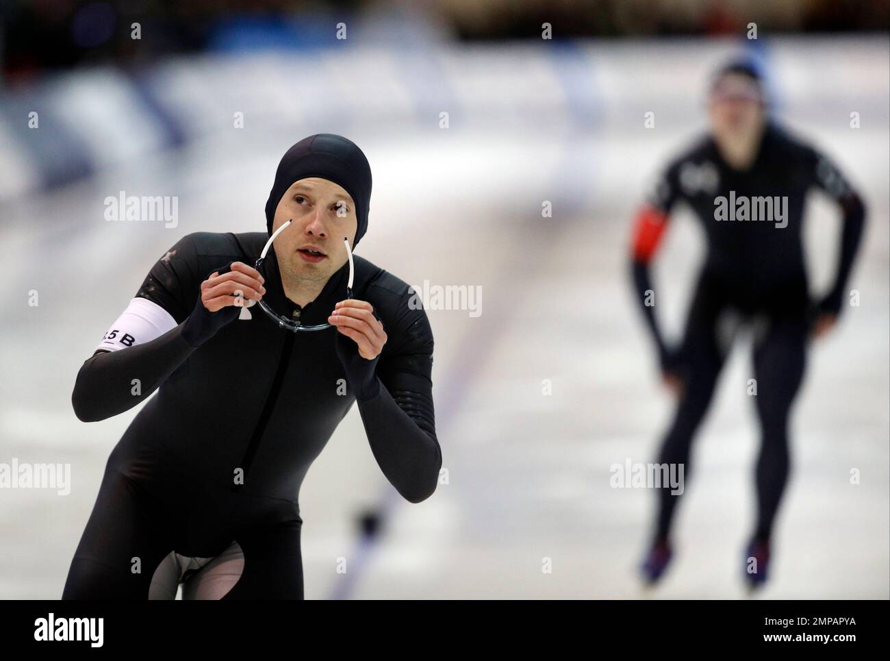 Jonathan Garcia, left, and Austin Kleba reacts after competing in the ...