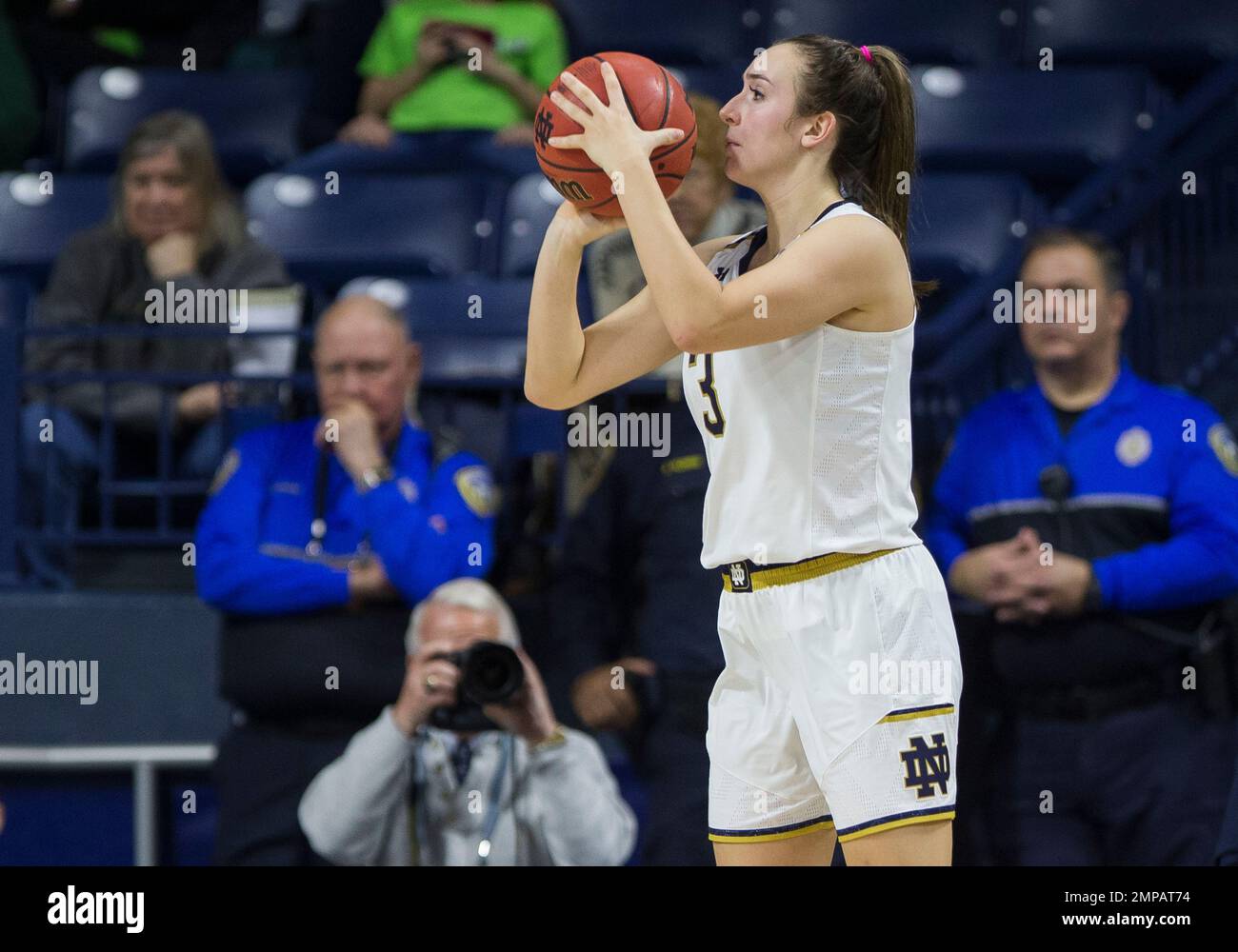 Notre Dame's Marina Mabrey (3) shoots a 3-pointer during the first half ...