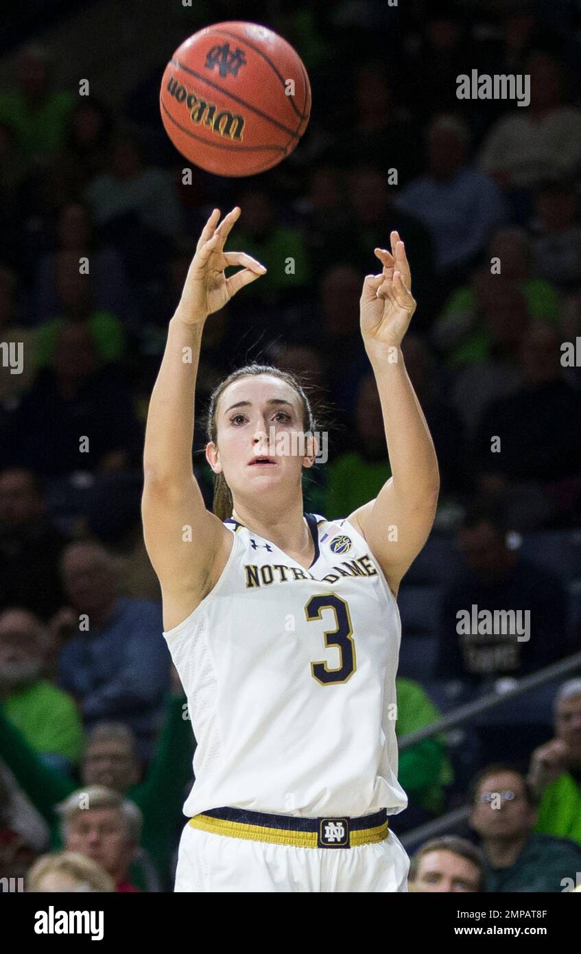 Notre Dame's Marina Mabrey (3) shoots a 3-pointer during the first half ...