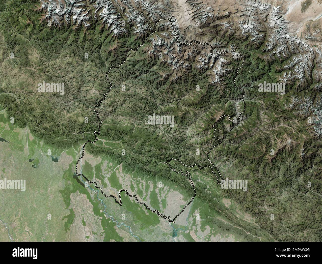 Far-Western, development region of Nepal. High resolution satellite map ...