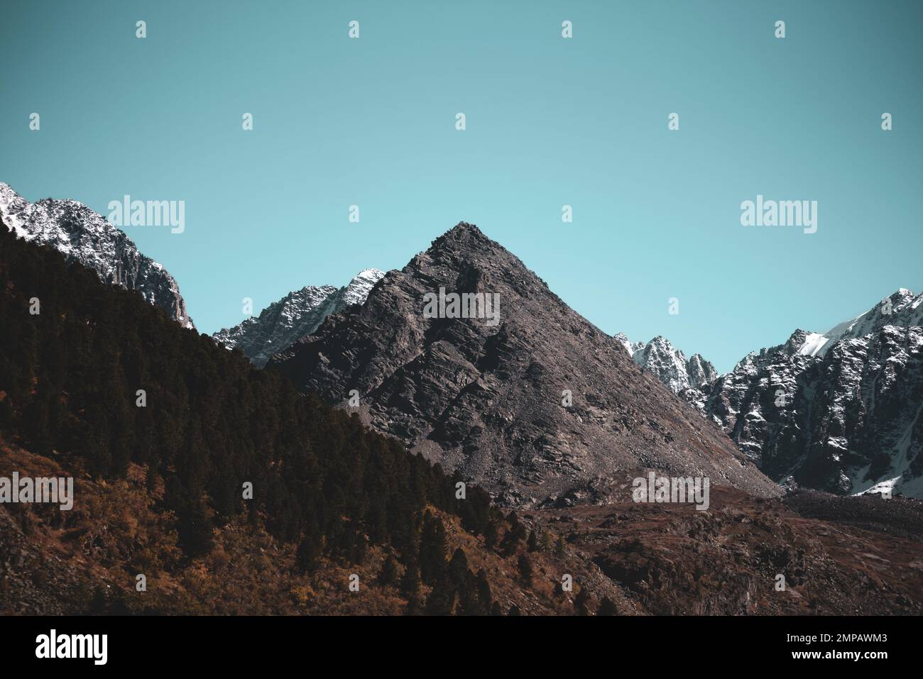 Panorama of a stone mountain in the form of a pyramid against the ...
