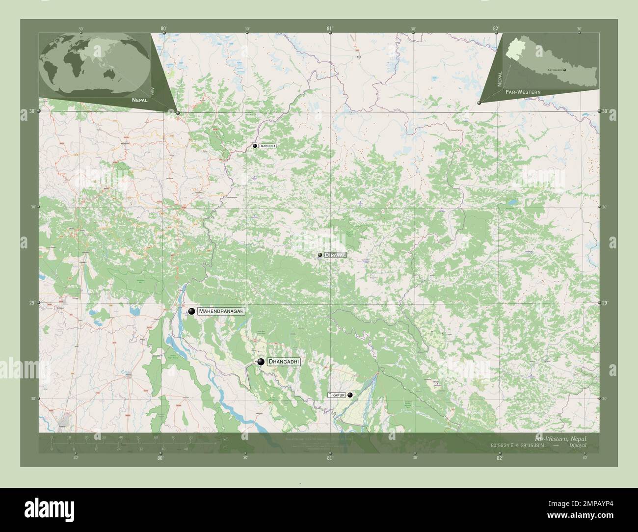 Far-Western, development region of Nepal. Open Street Map. Locations ...