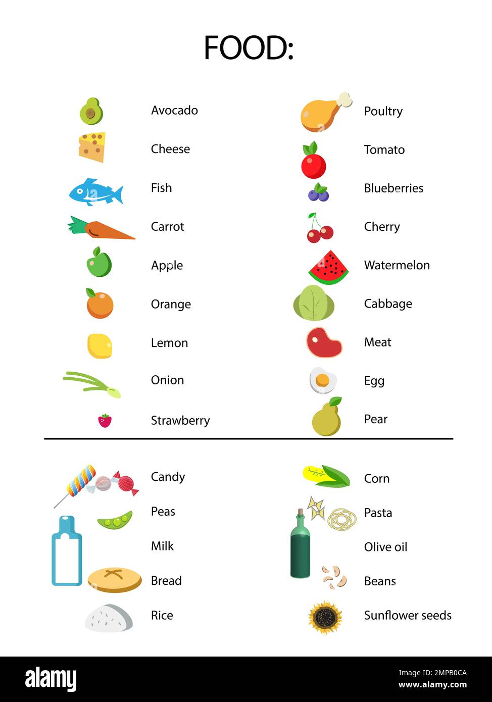 Illustrations and food list on white background. Nutritionist's ...