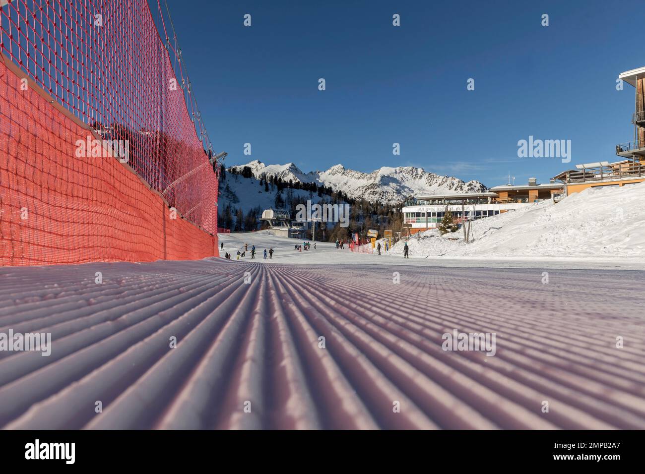MARILLEVA. JAN 26, 2023. Rifugio Alpe Daolasa 2045m. Skiing area in the ...