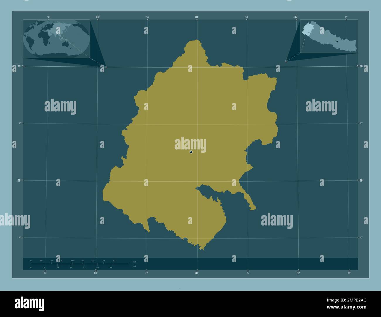 Far-Western, development region of Nepal. Solid color shape. Corner ...