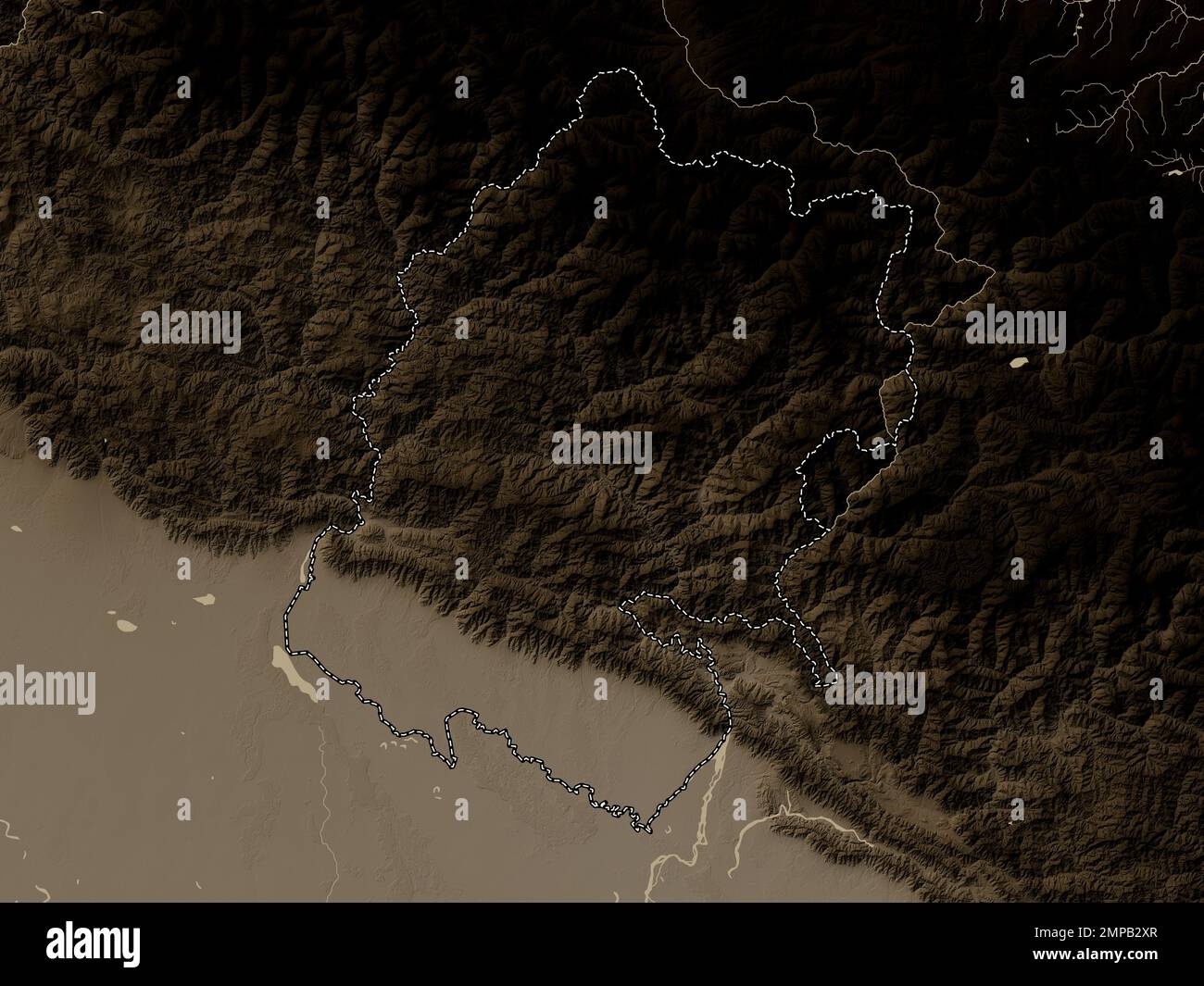 Far-Western, development region of Nepal. Elevation map colored in ...
