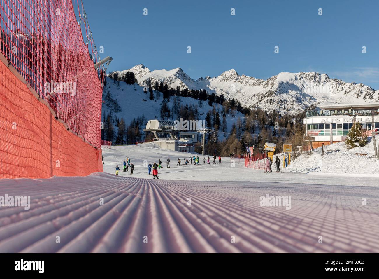 MARILLEVA. JAN 26, 2023. Rifugio Alpe Daolasa 2045m. Skiing area in the ...