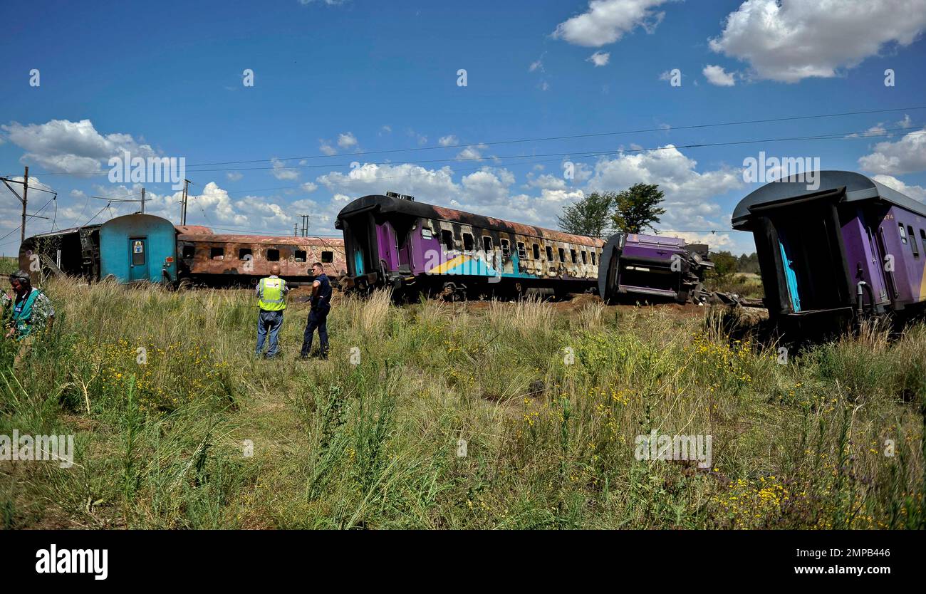 Ruined carriages at the scene of a train accident near Kroonstad, South ...
