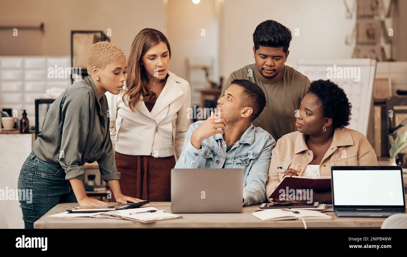 Business people, teamwork or diversity meeting in coffee shop, cafe or ...