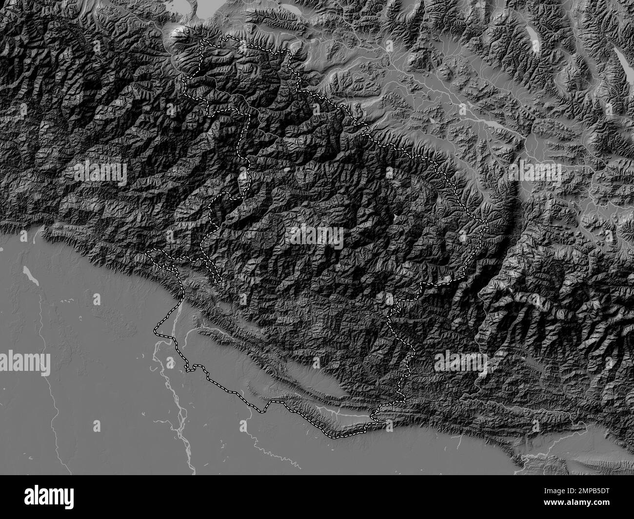 Mid-Western, development region of Nepal. Bilevel elevation map with ...