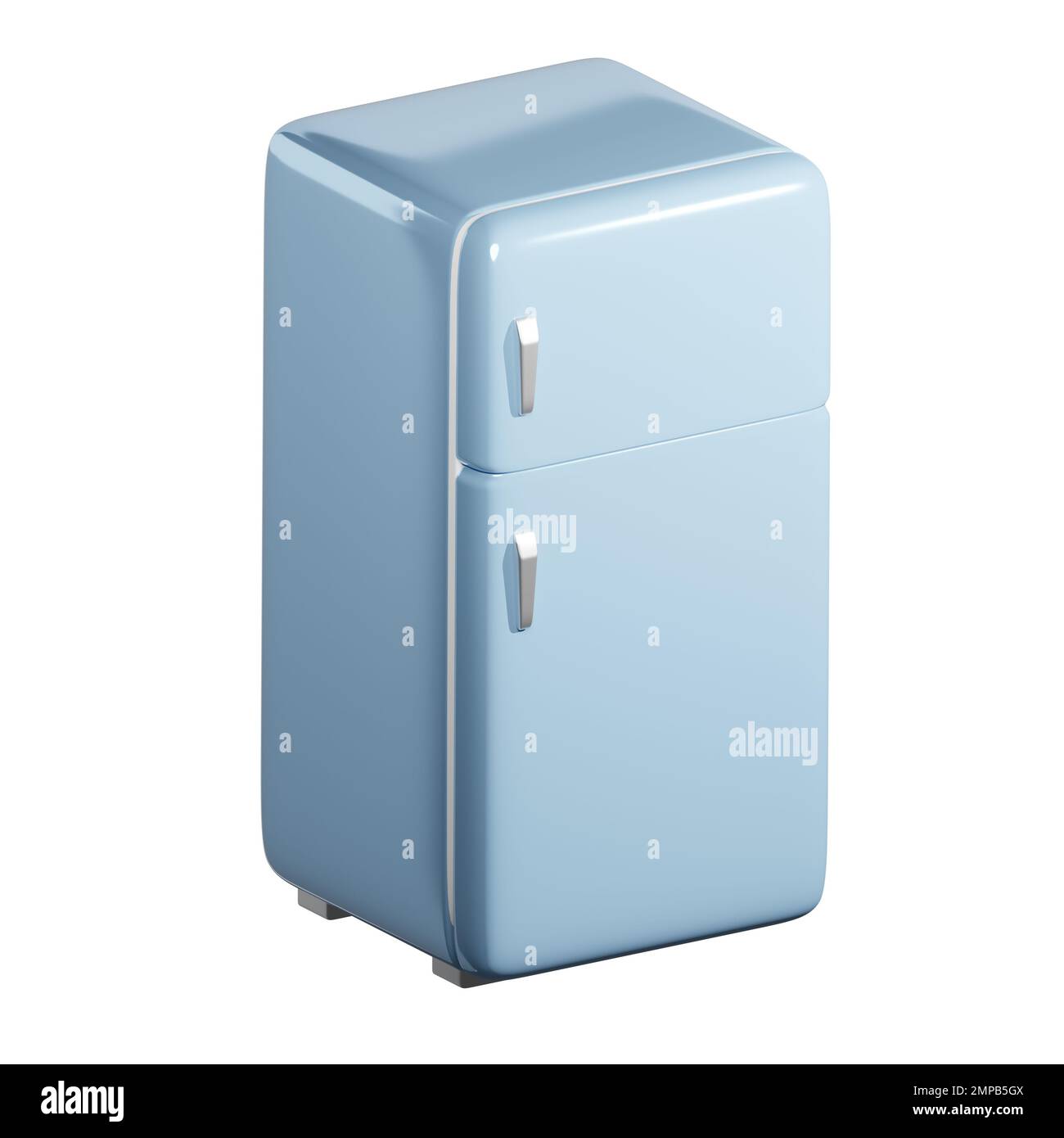 3D rendering of isometric vintage blue fridge freezer and fresh food ...
