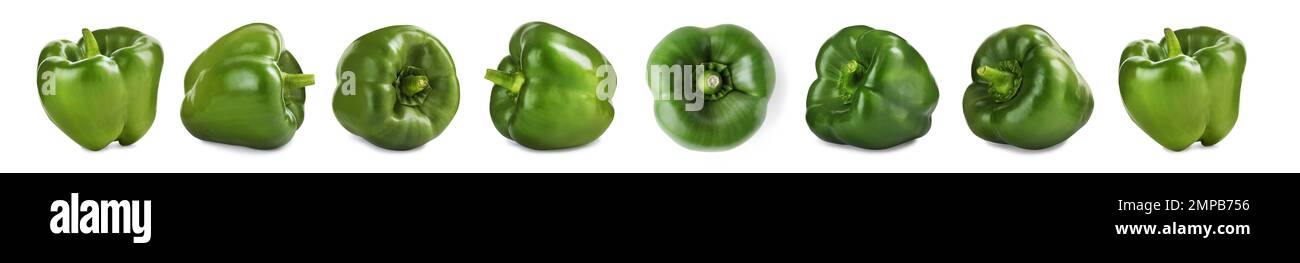 Set of ripe green bell peppers on white background. Banner design Stock ...