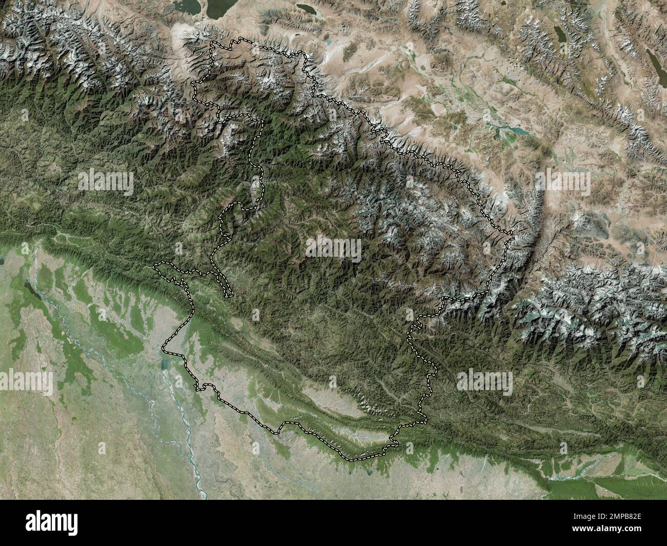 Mid-Western, development region of Nepal. High resolution satellite map ...