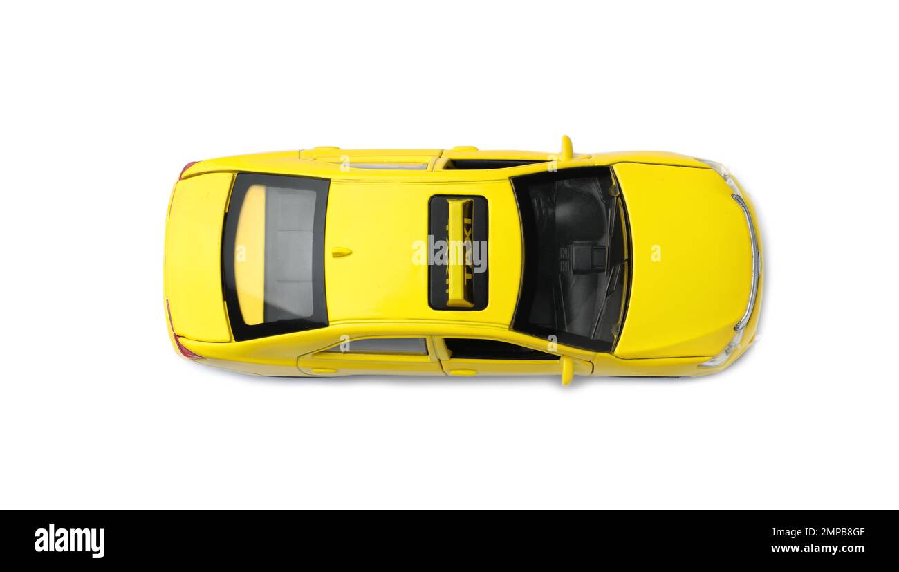 Yellow taxi car model on white background, top view Stock Photo - Alamy