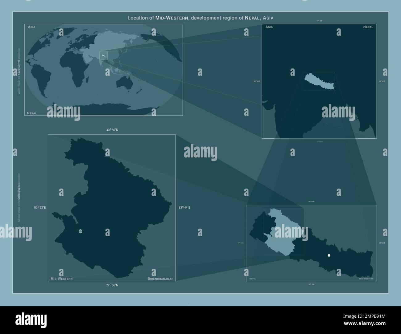 Mid-Western, development region of Nepal. Diagram showing the location ...