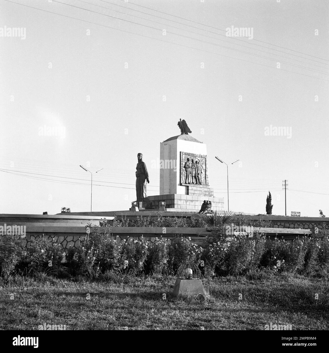 A view showing the entrance to the City of Aleppo with statue of an ...