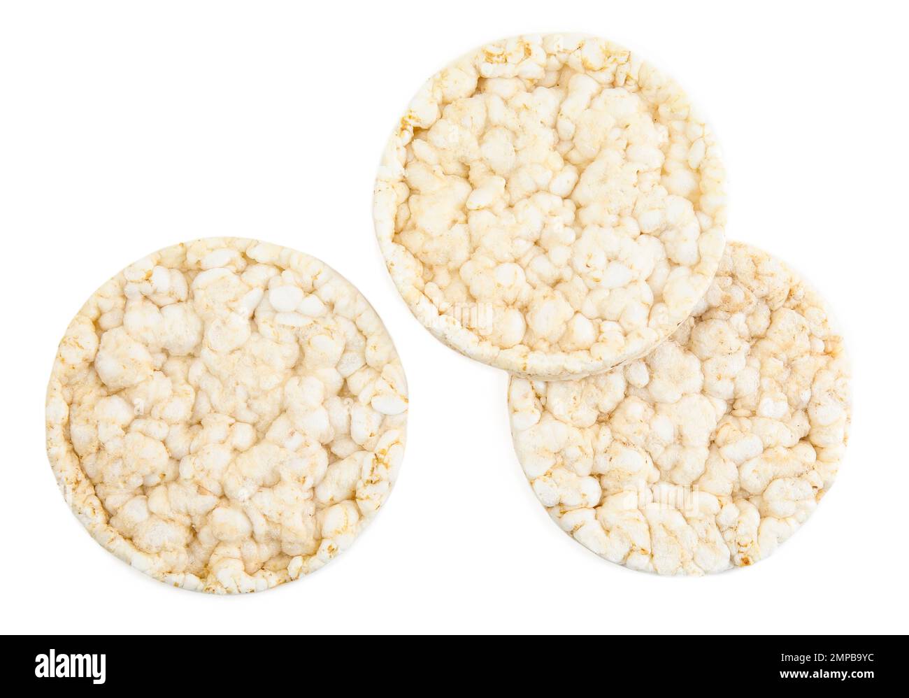 Puffed rice cakes isolated on white, top view. Healthy snack Stock ...