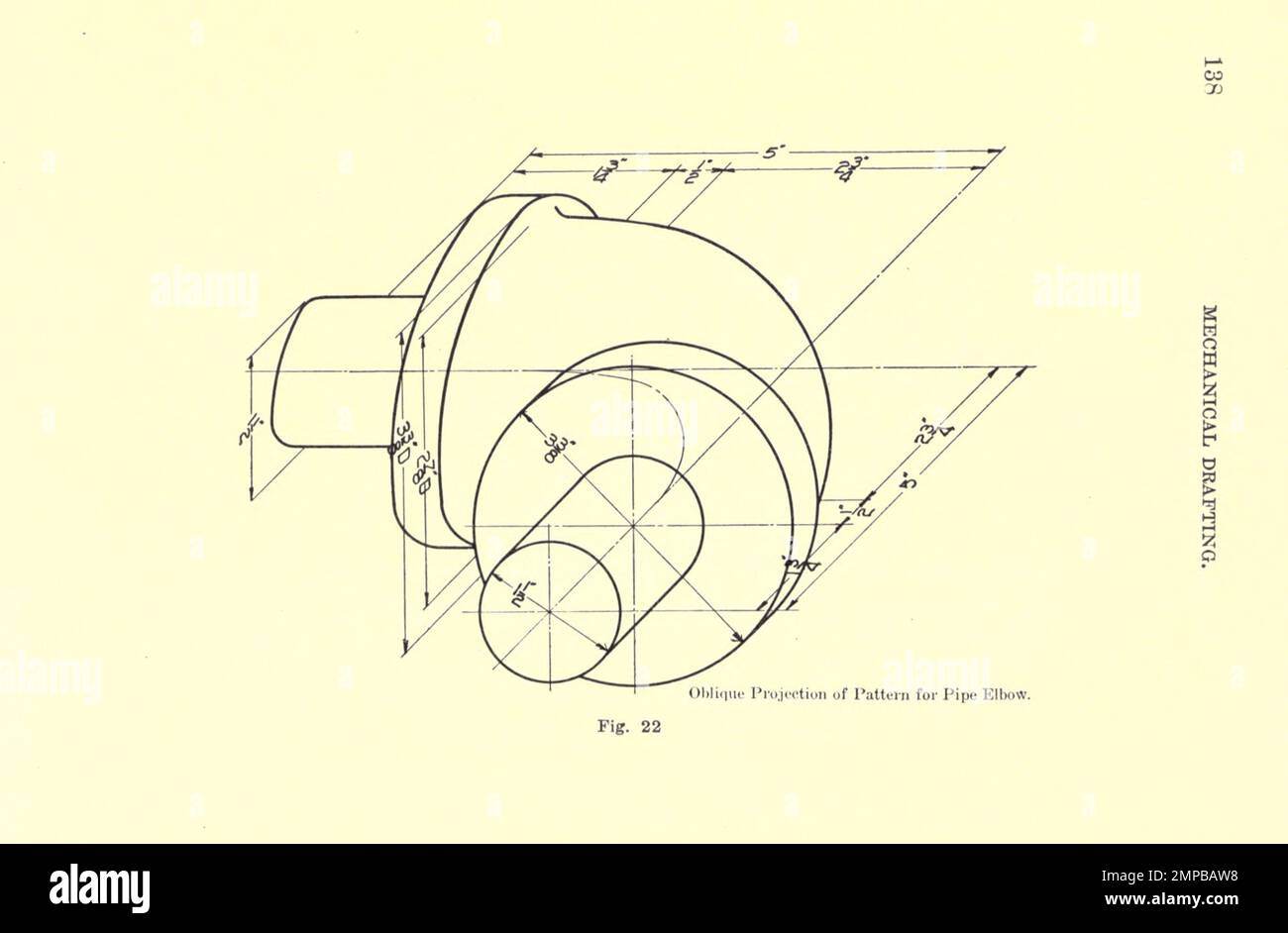 Oblique projection of pattern for pipe elbow from the book ' Mechanical ...