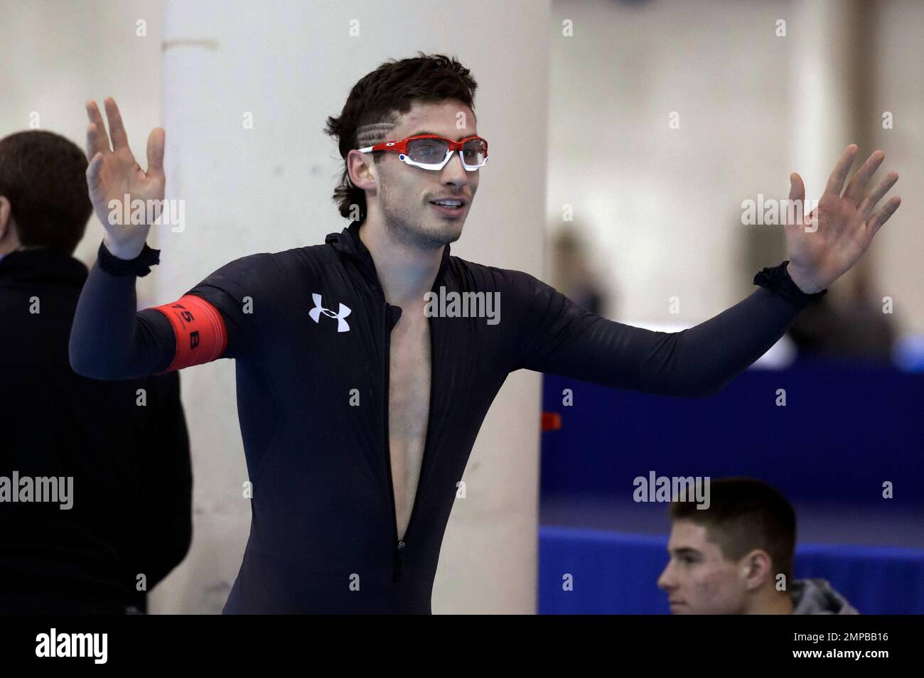 Emery Lehman reacts after competing in the men's 5,000 meters during ...