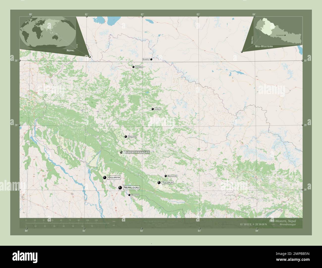 Mid-Western, development region of Nepal. Open Street Map. Locations ...