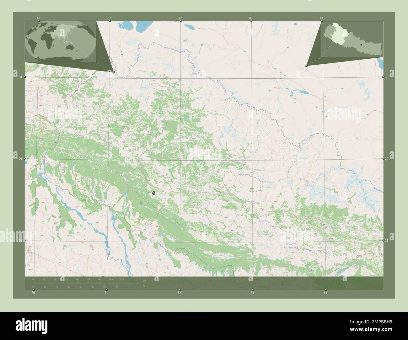 Mid-Western, development region of Nepal. Open Street Map. Corner ...