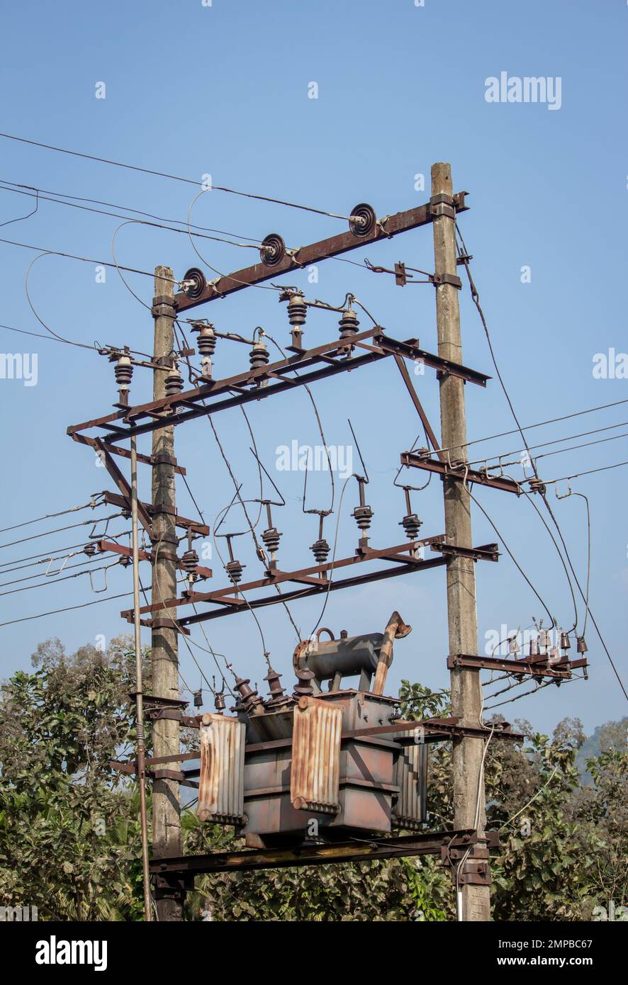 View of electrical transformer in rural area in India Stock Photo - Alamy