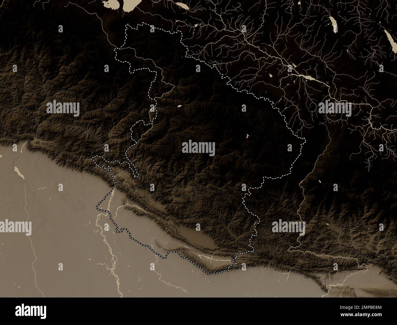 Mid-Western, development region of Nepal. Elevation map colored in ...
