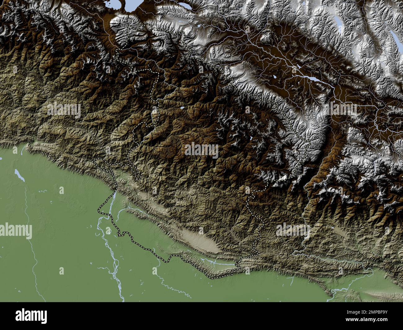 Mid-Western, development region of Nepal. Elevation map colored in wiki ...
