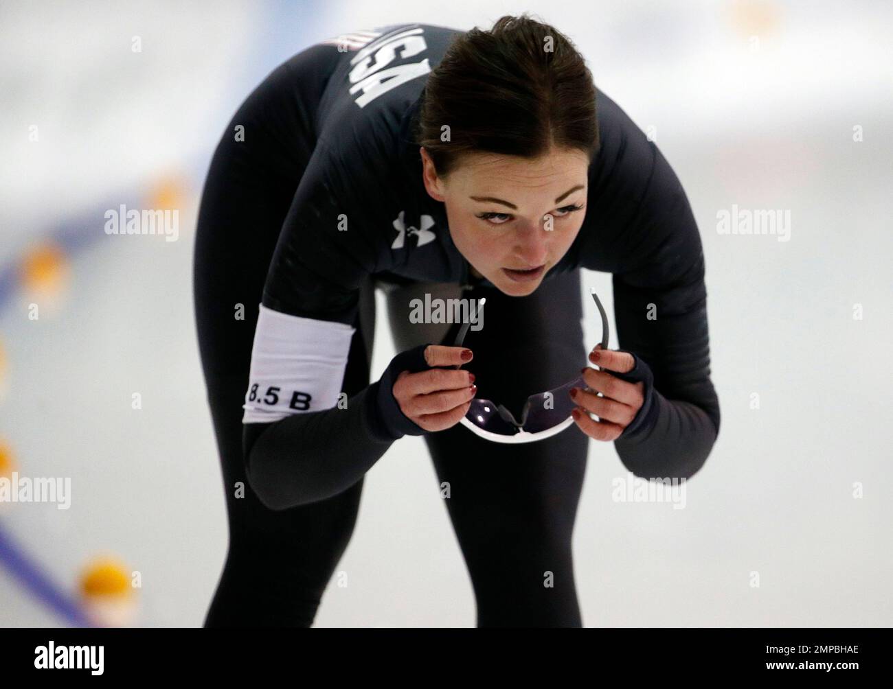Briana Kramer takes her glasses off after competing in the women's 3000 ...