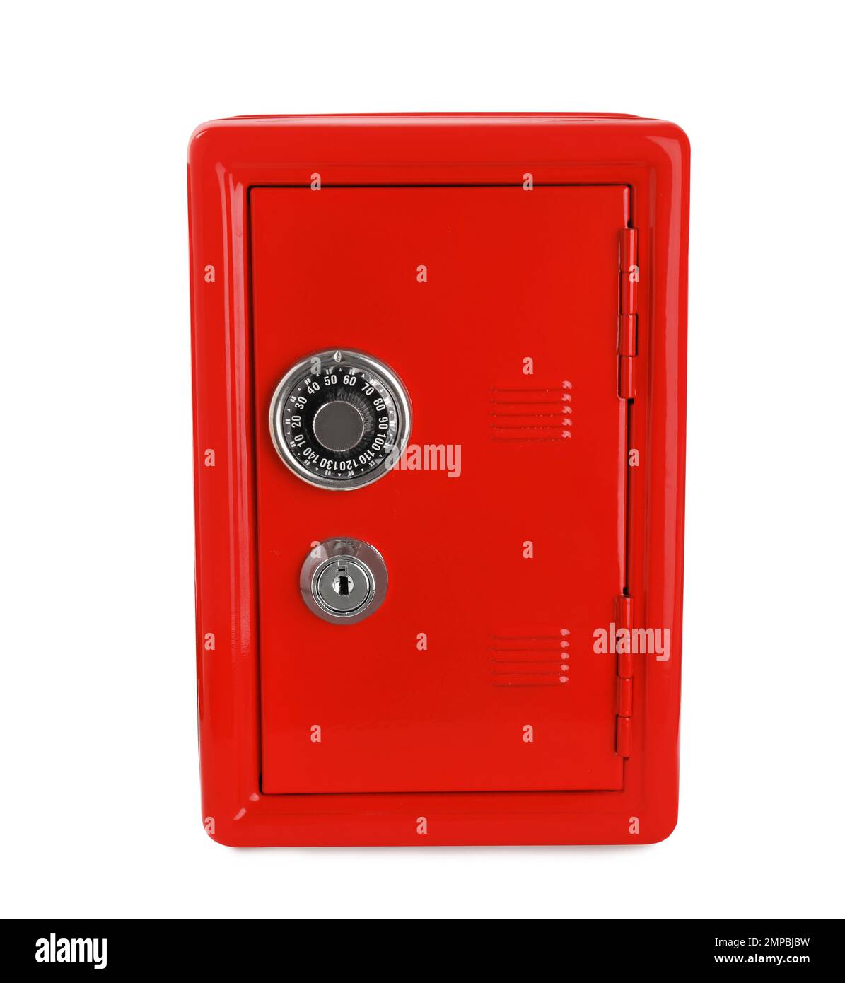 Closed red steel safe isolated on white Stock Photo - Alamy
