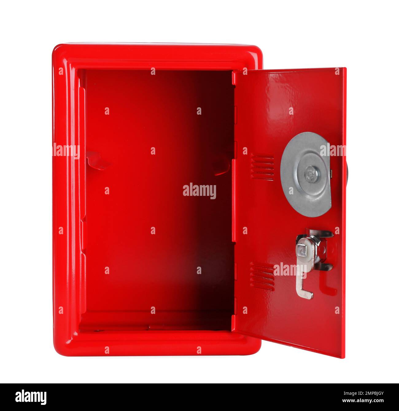 Open red steel safe isolated on white Stock Photo - Alamy