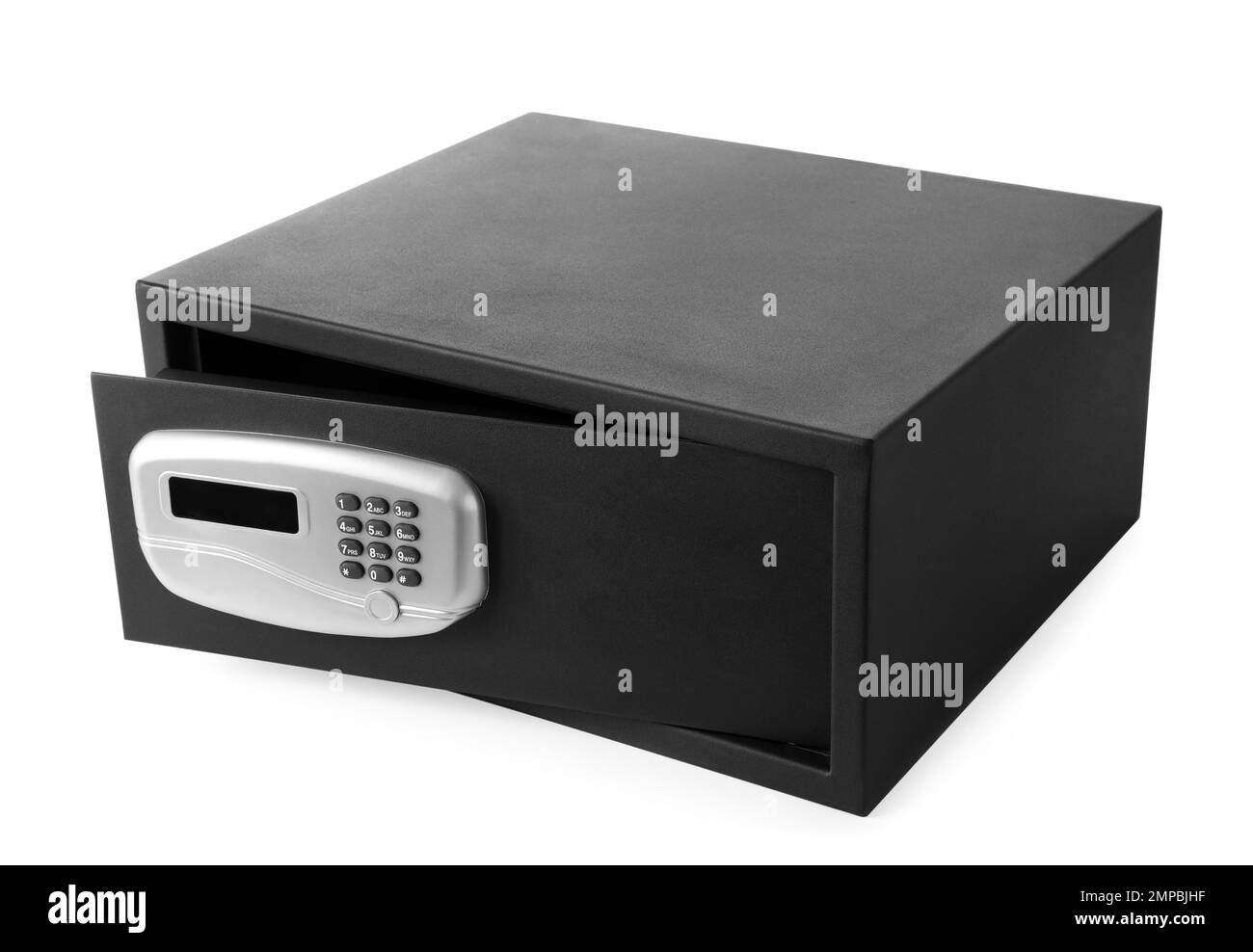 Open black steel safe with electronic lock isolated on white Stock ...