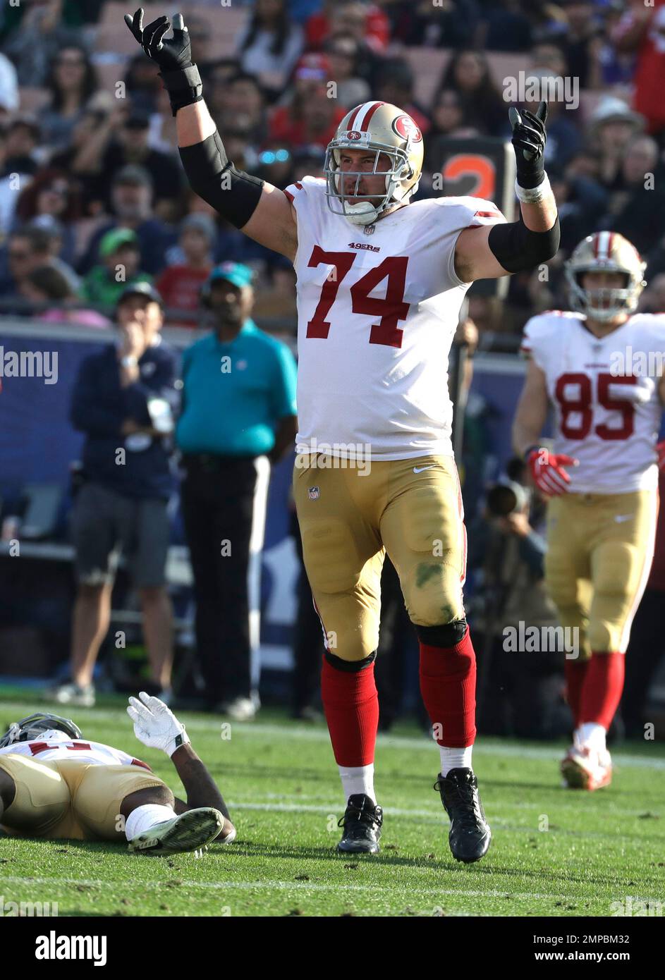 San Francisco 49ers offensive tackle Joe Staley (74) against the Los ...