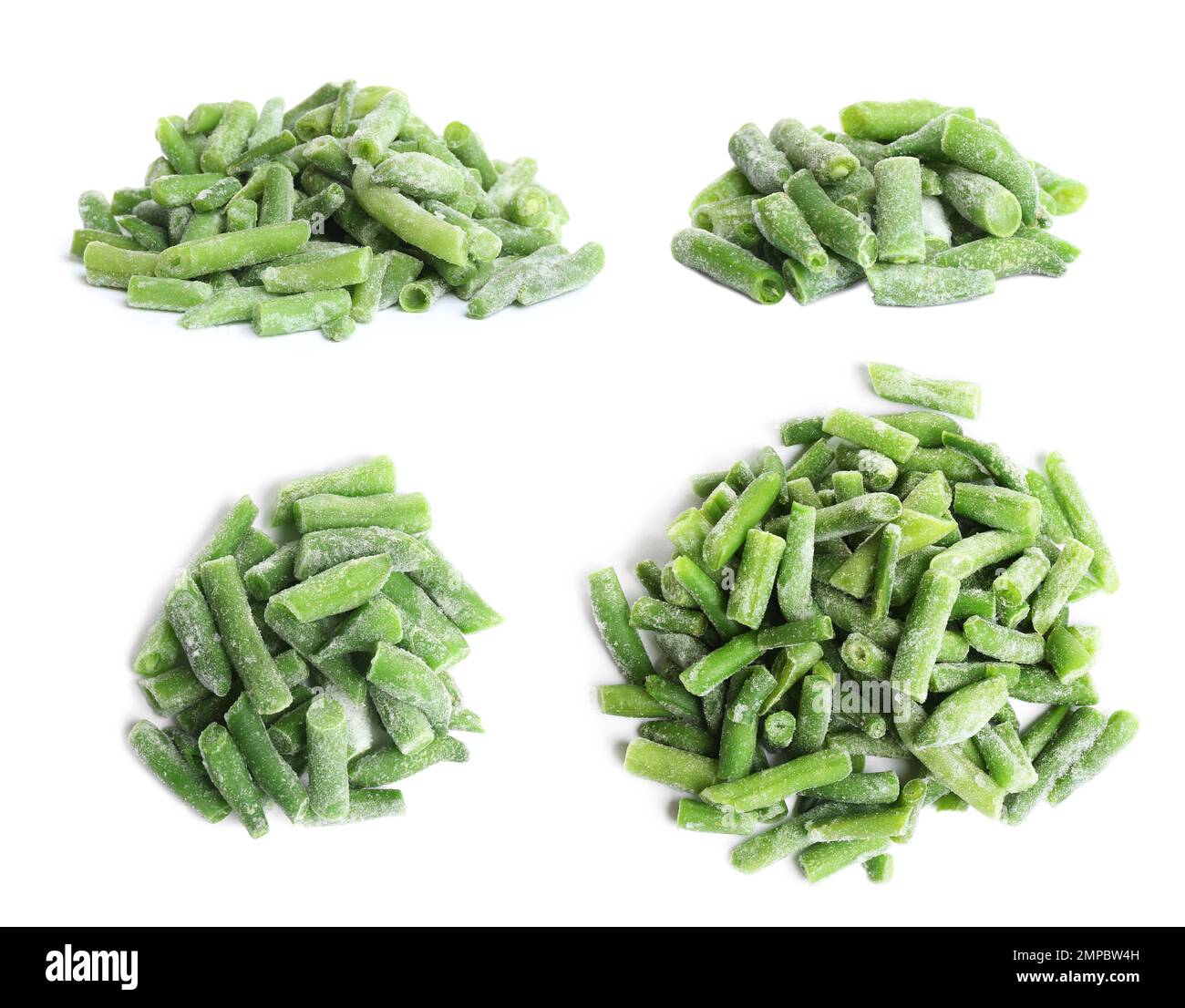 Set of frozen green beans on white background. Vegetable preservation ...