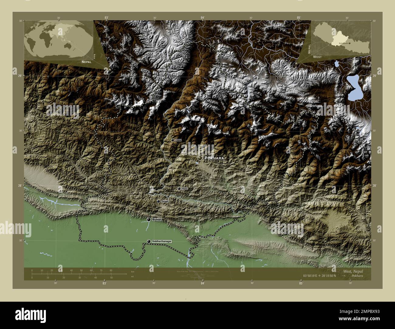 West, development region of Nepal. Elevation map colored in wiki style ...