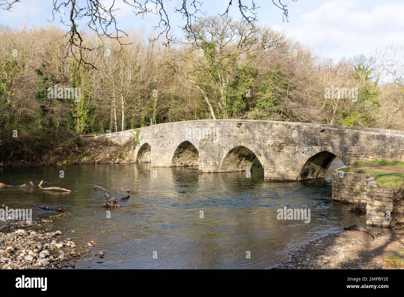 A view of the Dipping Bridge crossing the RIver Ogmore at Merthyr Mawr ...