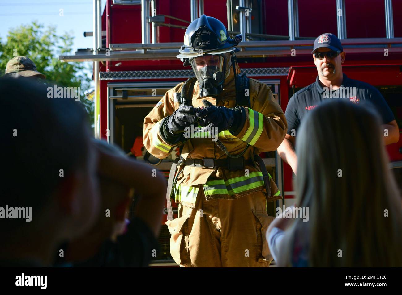Firefighters from the Beale Fire Department give a demonstration to ...