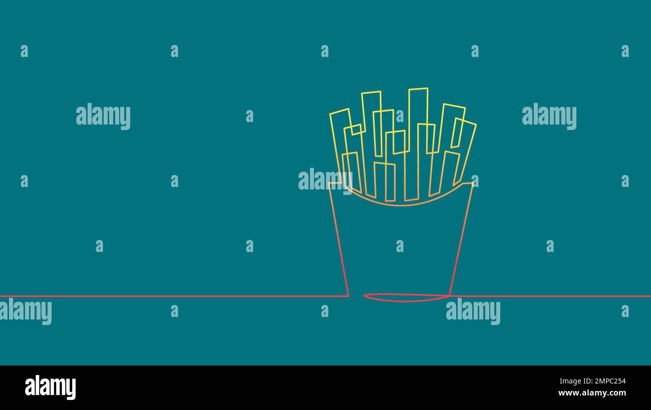 One line continuous french fries symbol concept. Silhouette of fast ...
