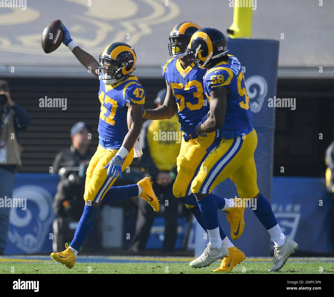 Los Angeles Rams cornerback Kevin Peterson celebrates after his ...