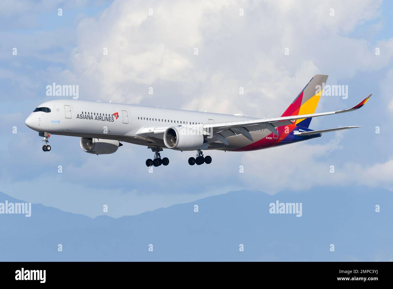 Asiana Airlines Airbus A350-900XWB aircraft flying. Airplane A359 of ...