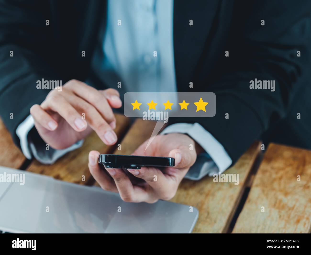 Customer review, satisfaction, feedback, survey concepts. The User giving 5 points or five stars ...