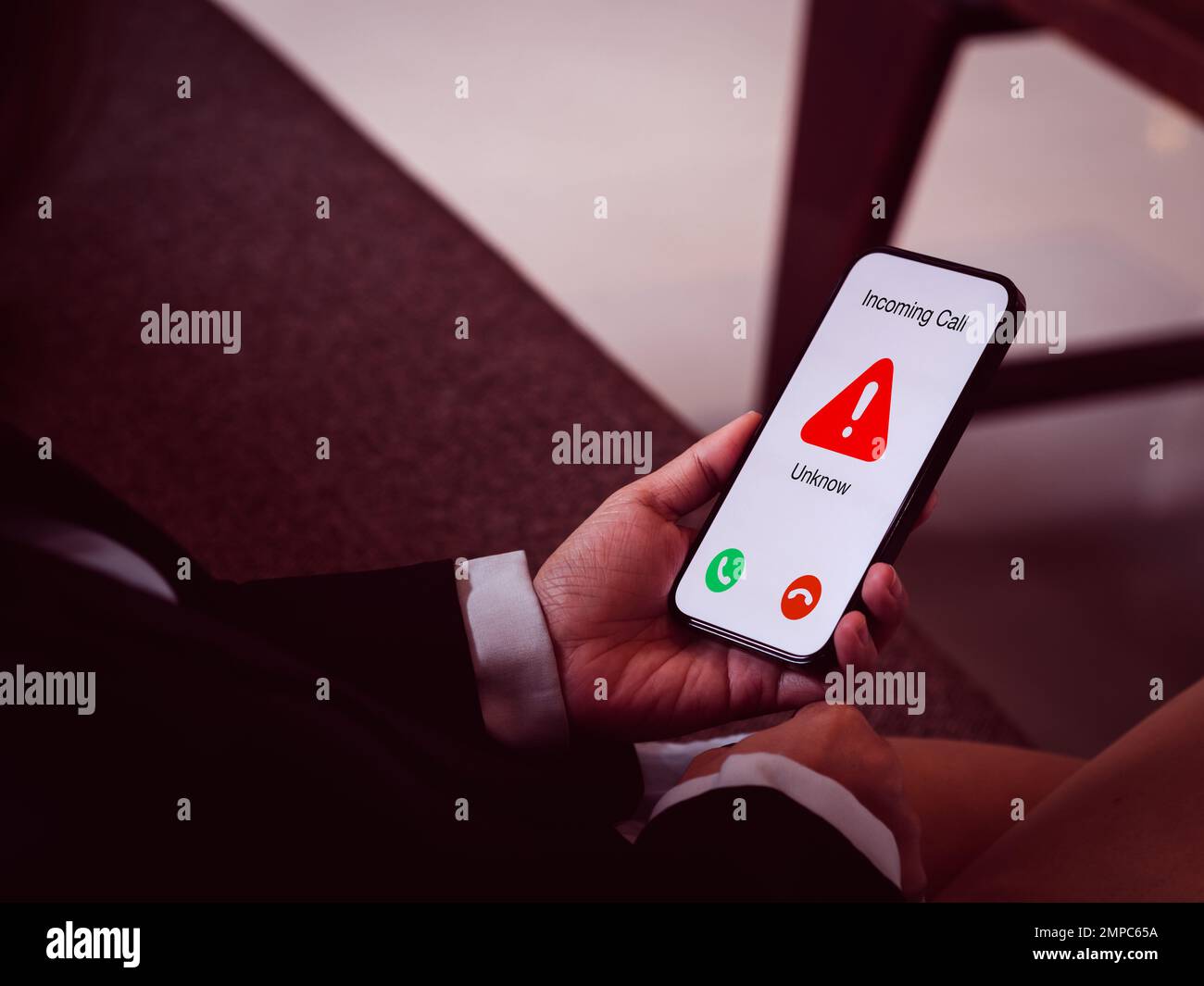 Incoming call with unknown caller, malicious phone calls concept. Red ...
