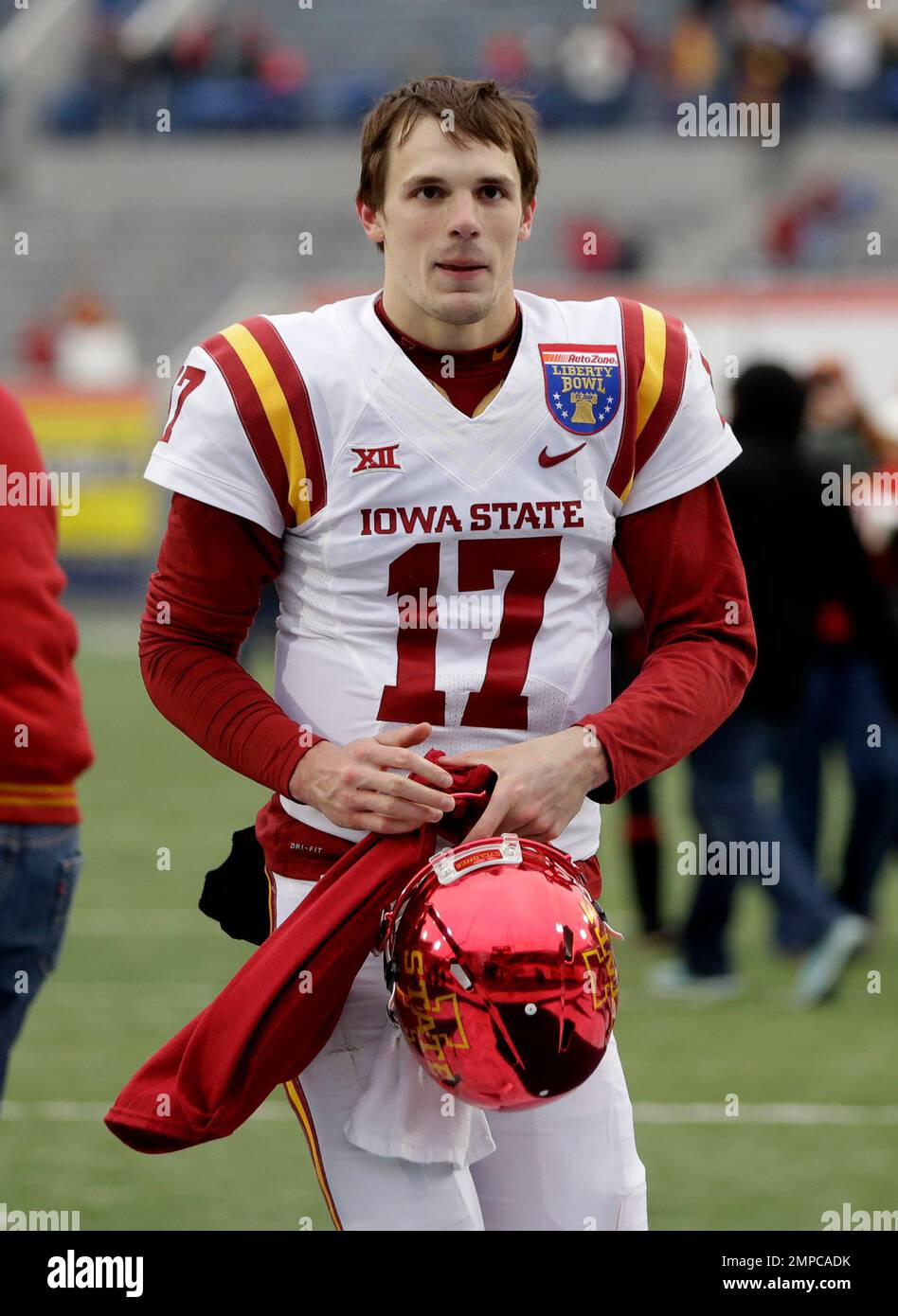 Iowa State quarterback Kyle Kempt (17) leaves the field after the ...