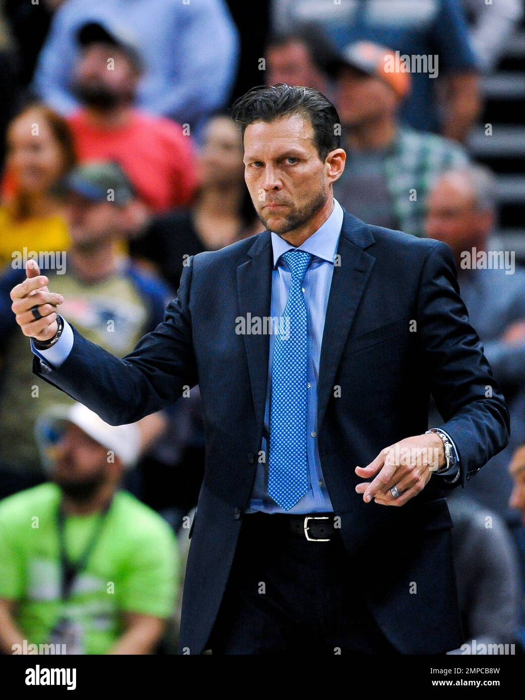 Utah Jazz coach Quin Snyder motions to his team during the second half ...