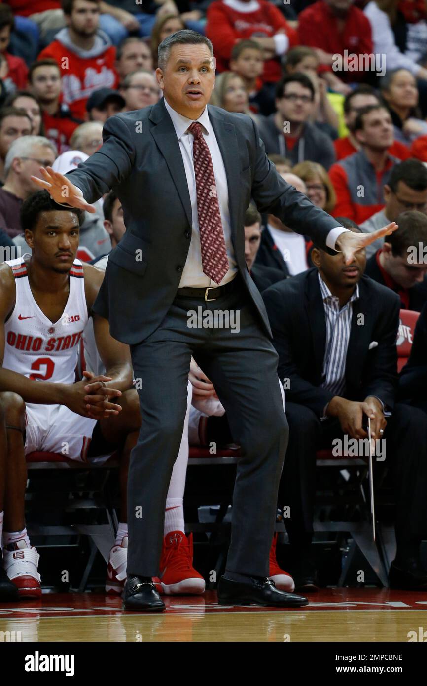 Ohio State head coach Chris Holtmann instructs his team against Miami ...