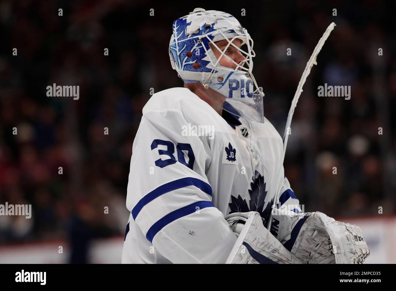 Toronto Maple Leafs goaltender Calvin Pickard (30) in the third period ...