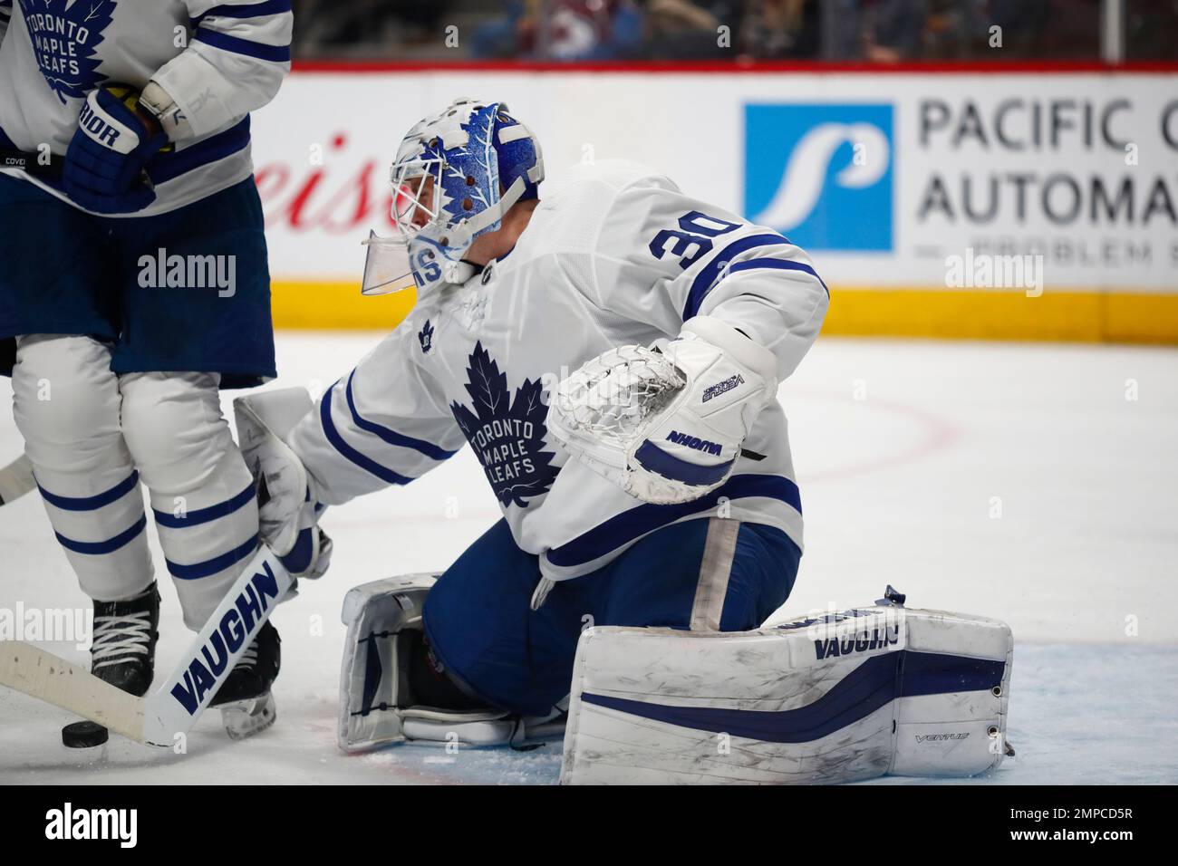 Toronto Maple Leafs goaltender Calvin Pickard (30) in the third period ...