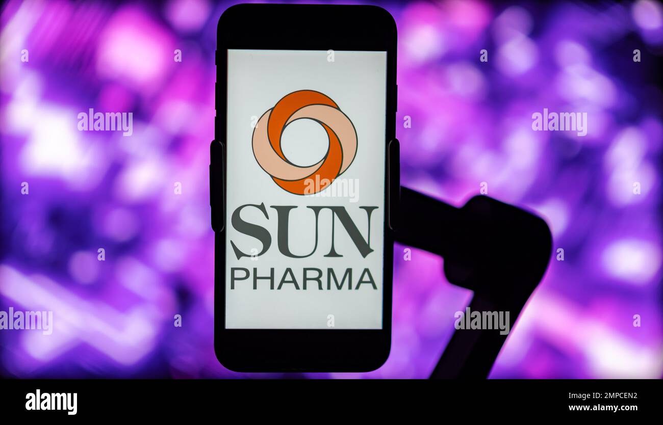 In this photo illustration, the logo of Sun Pharma seen displayed on a ...