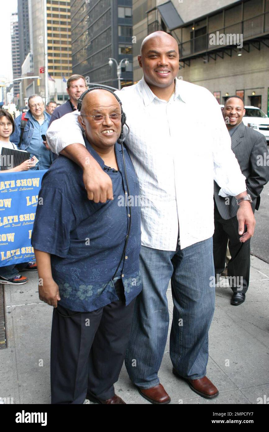 Charles Barkley and Biff Henderson posing outside of "The Late Show ...