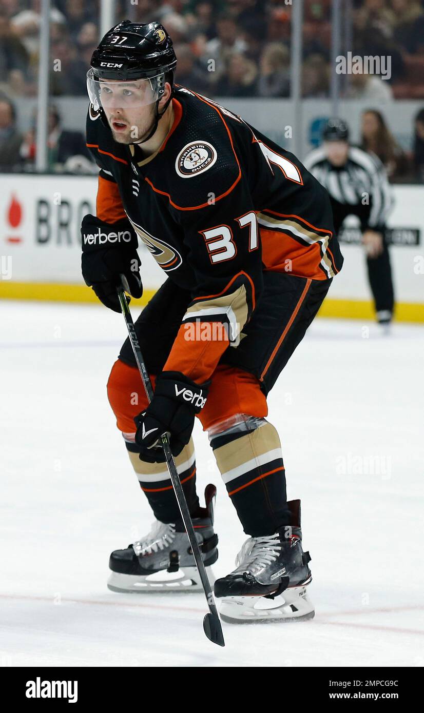 Anaheim Ducks left wing Nick Ritchie waits for a face-off during the ...